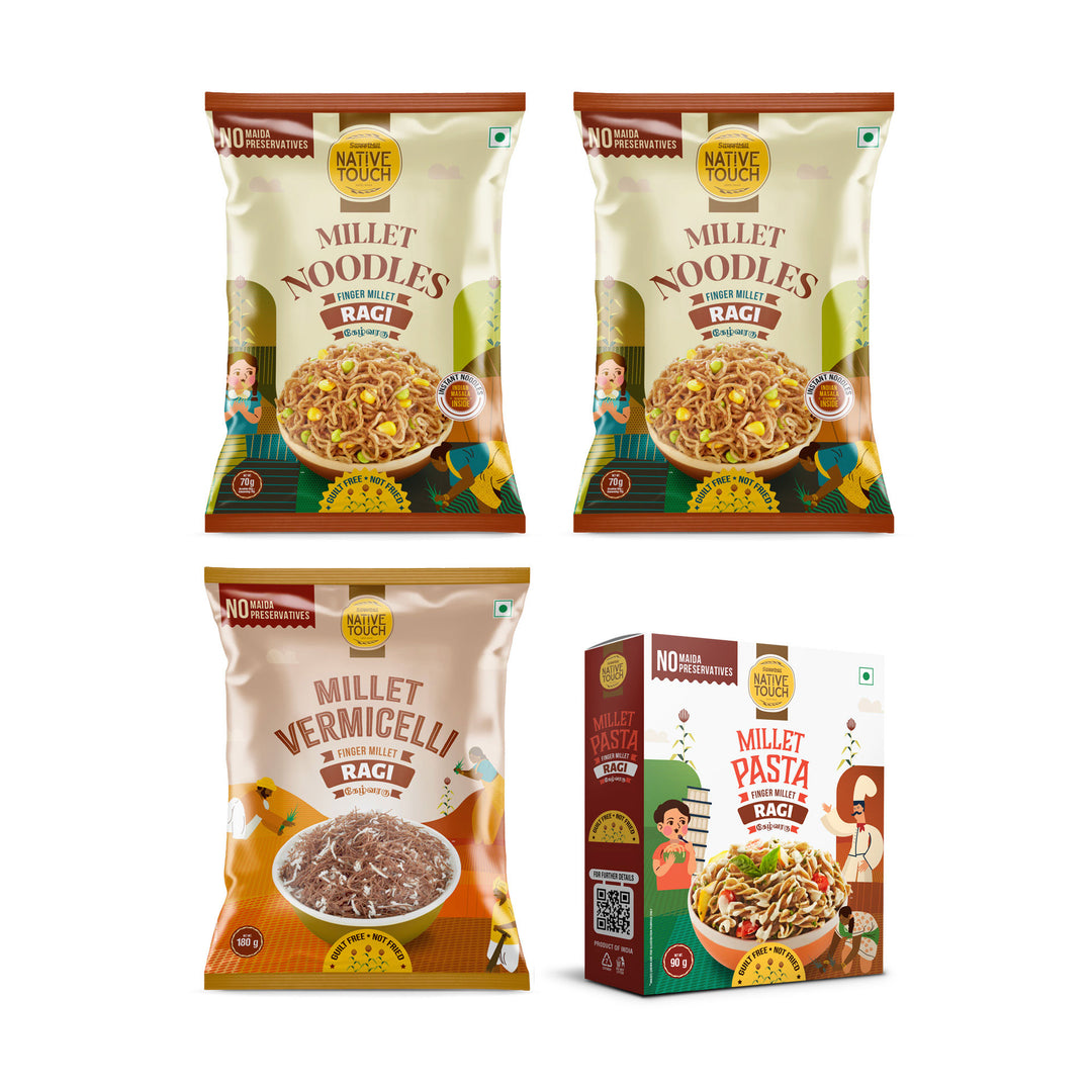 Finger Millet - Ragi Combo (2 Noodles 1 Vermicelli 1 Pasta) – Native Touch